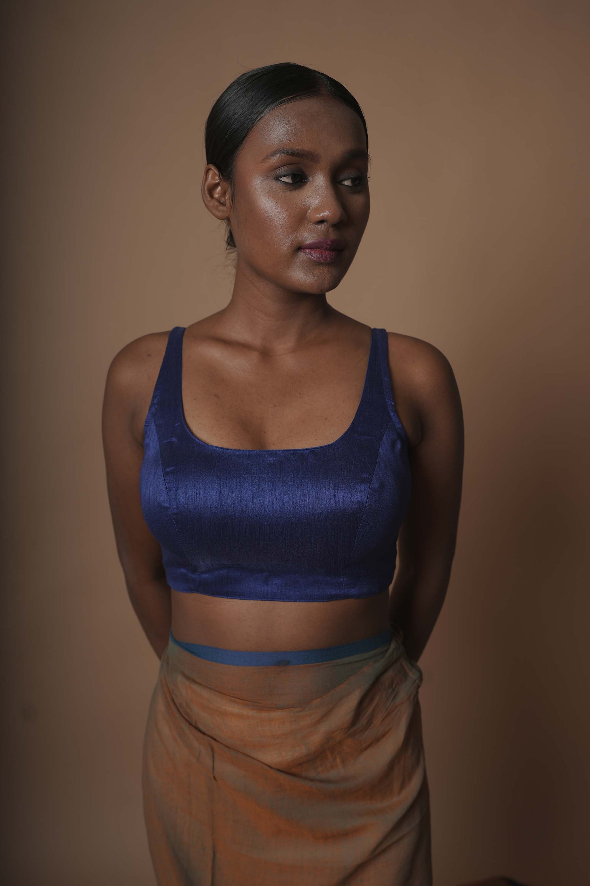 Hyacinth I Navy Blue Silk Sleeveless Blouse