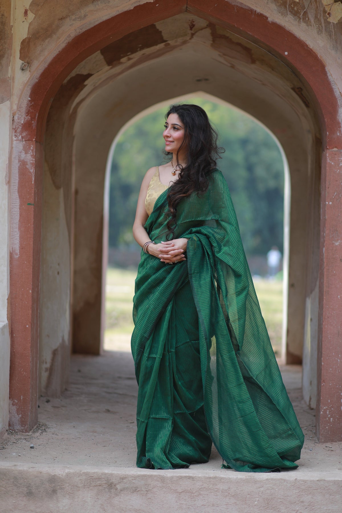 Jai Madan in Hara Rang Saree – Buy Green Handloom Cotton Saree | Huts ...