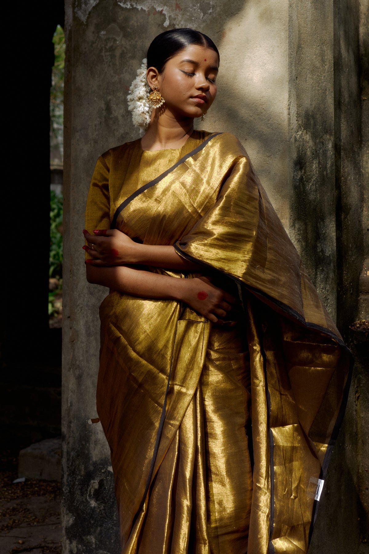 Buy Plain Golden Tissue Silk Saree Online | Shikhara