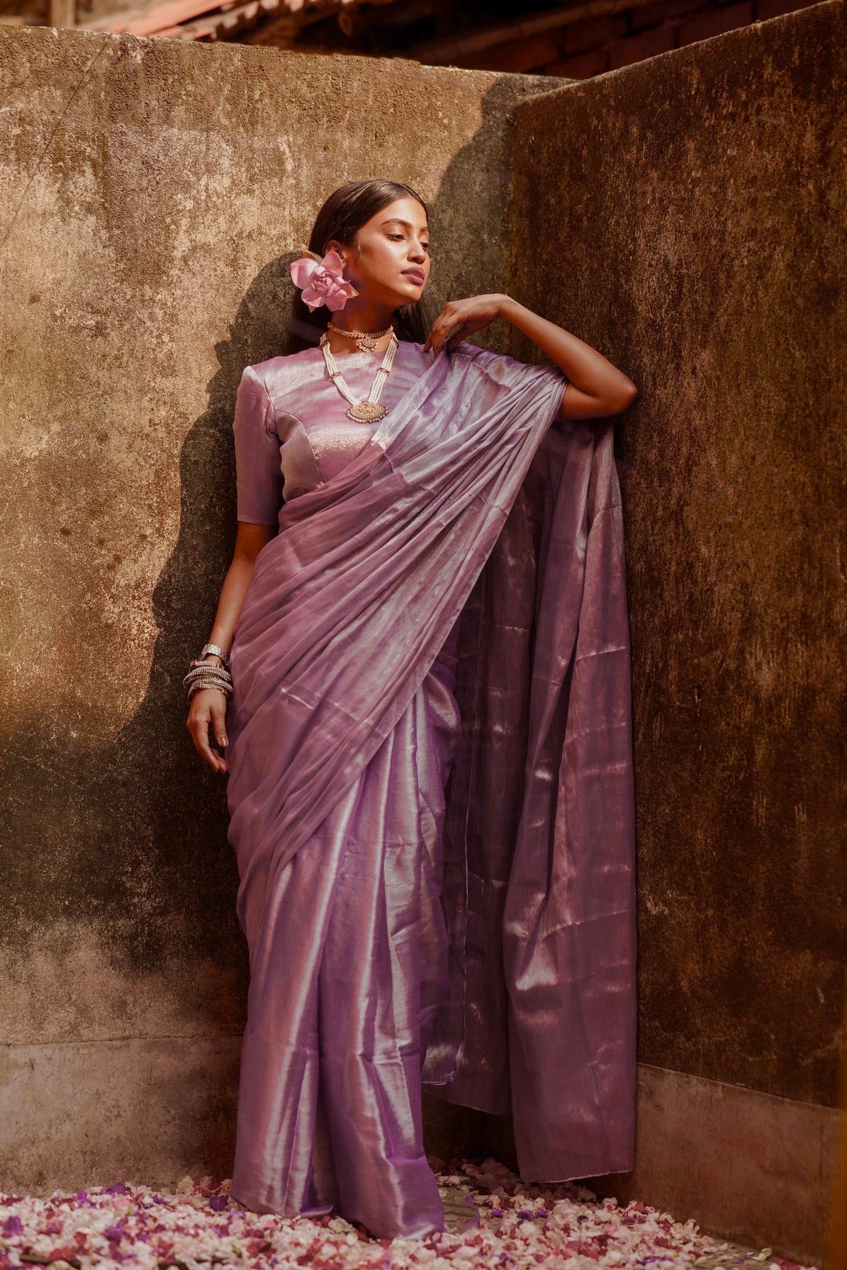 Buy Handwoven Lavender Tissue Saree With Lavender Tissue Blouse